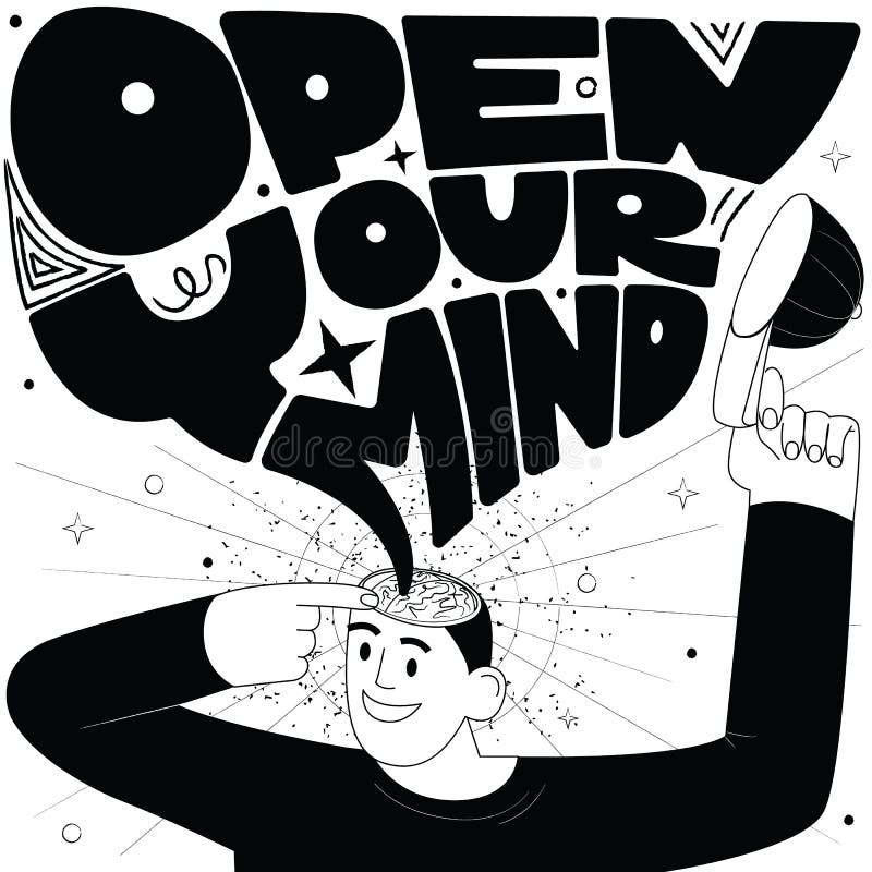 Motivational Poster. Open Your Mind Concept. Man with Open Braincase ...