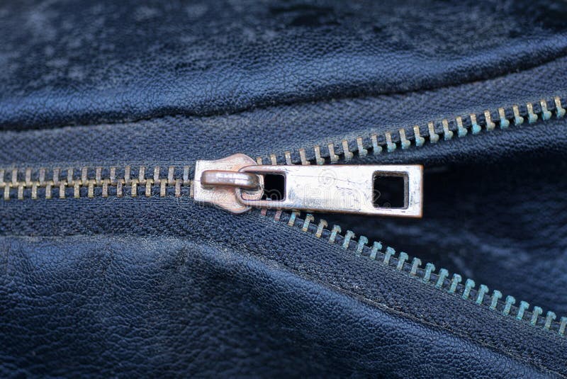 Open Zip Fastener on a Leather Black Bag Stock Image - Image of detail ...