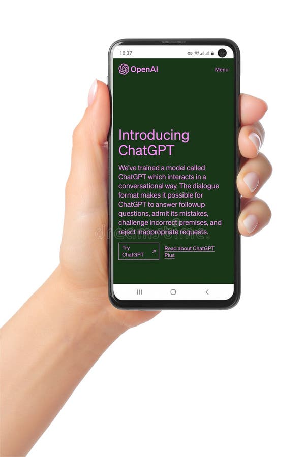 OpenAI Introducing ChatGPT Page on Phone Screen in Hand Editorial Stock ... OpenAI Introducing ChatGPT Page on Phone Screen in Hand Editorial Stock ...