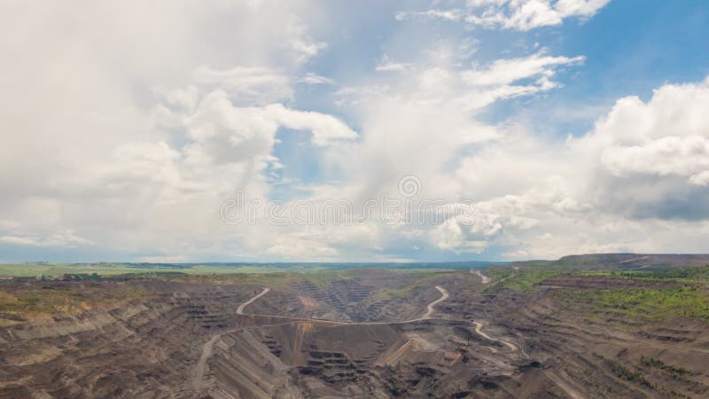 Opencast Coal Mining with Lot of Machines Drone View Timelapse. Stock ...