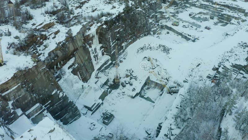 Opencast Mining of Granite Beautiful Snowy Winter, Top View Grom Drone ...