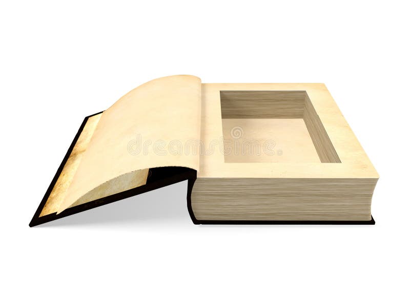 Opened Ancient Paper Book with a Hole in a Middle for Hiding Something ...