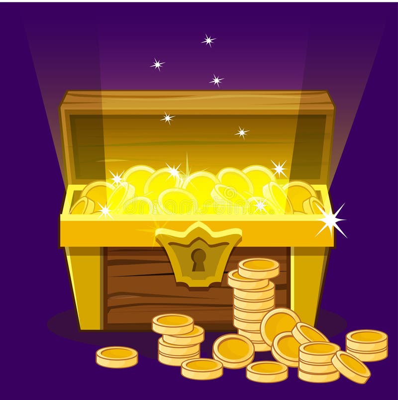 Opened Antique Treasure Chest, Coin Stock Vector - Illustration of ...