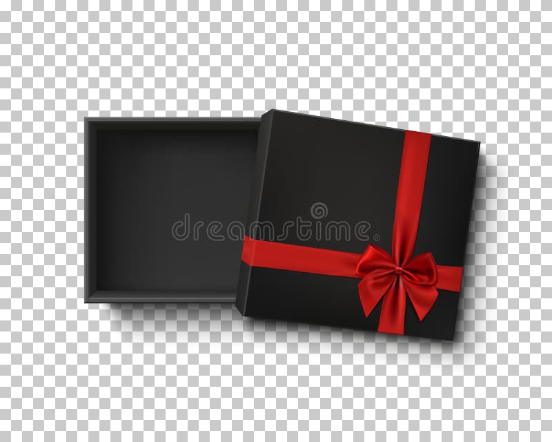 Opened Black Empty Gift Box with Red Ribbon and Bow Isolated on ...