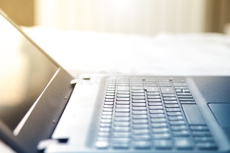 Opened Black Laptop, Side View Stock Photo - Image of computer ...