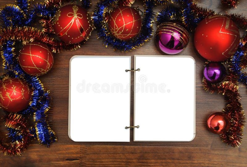 Opened Blank Notepad on a Table with a Christmas Decoration Stock Photo ...