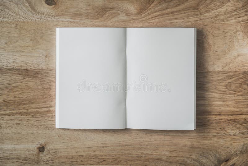 Opened Blank White Book on Wooden Table, Flat Lay Stock Photo - Image ...