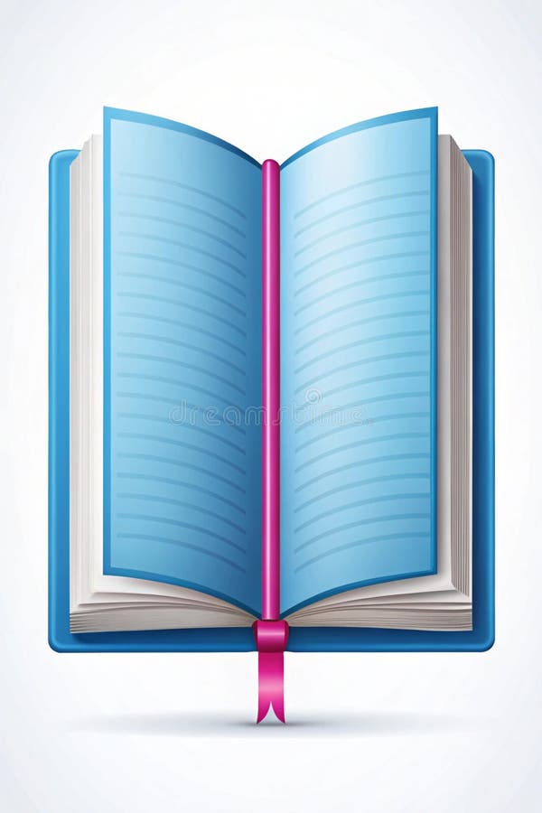 Opened Blue Book with Empty Sheets and Pink Bookmark Representing ...