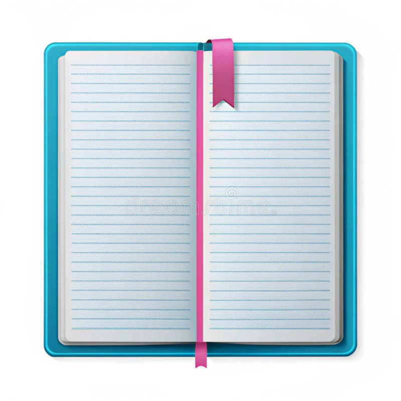 Opened Blue Book with Empty Sheets and Pink Bookmark Representing ...