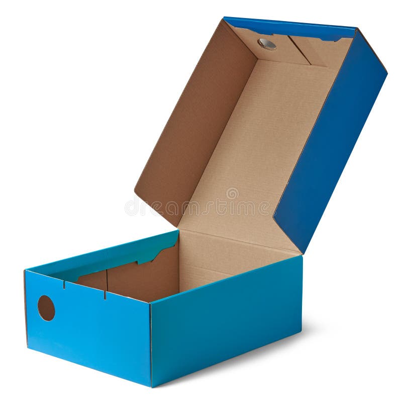 Opened Blue Cardboard Box or Shoe Box Isolated Stock Image - Image of ...