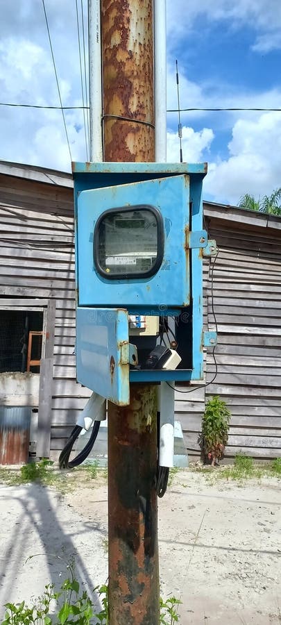 The Opened Blue Electrical Panel Box on the Side of the Road Stock ...
