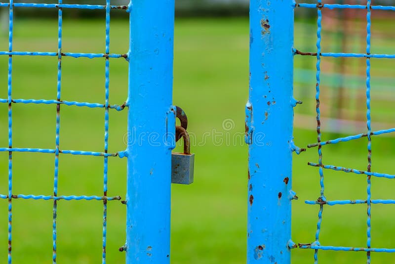 Opened Blue Gate with Key Lock Stock Photo - Image of grunge, private ...