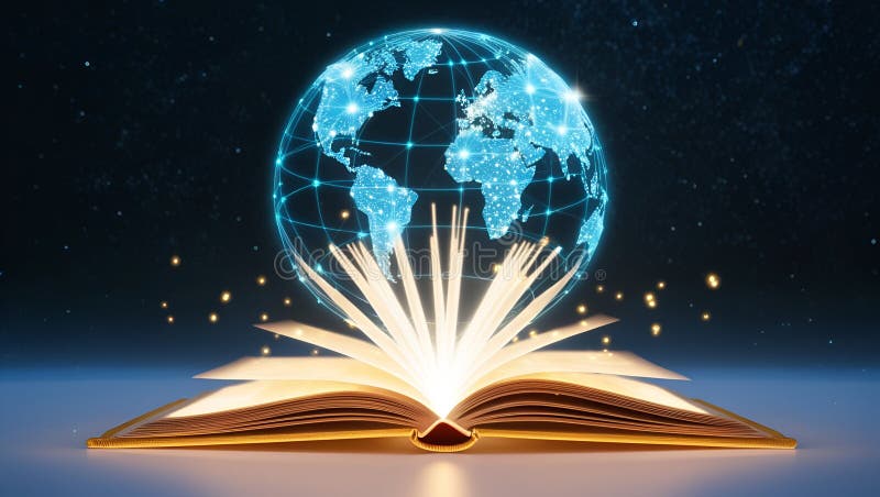Opened Book with Globe, Digital Art, Global Knowledge, Education, E ...
