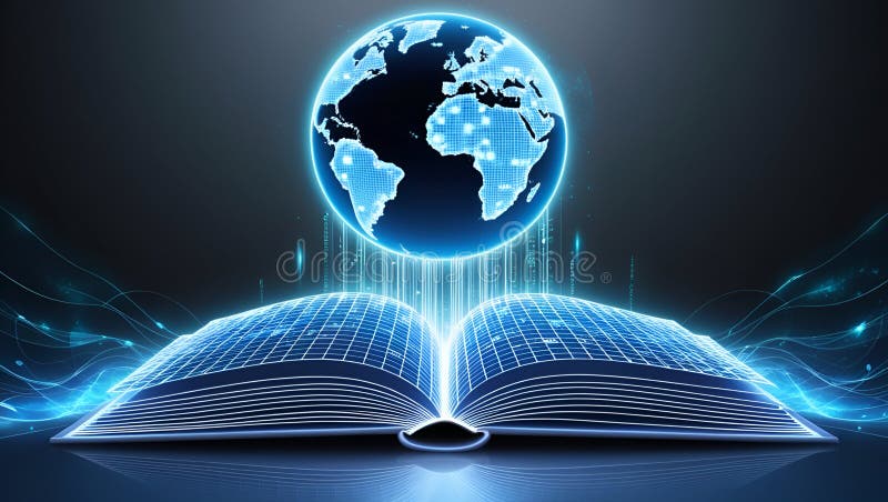 Opened Book with Globe, Digital Art, Global Knowledge, Education, E ...
