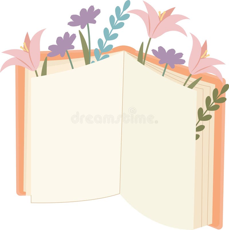 Opened Book with Flowers stock illustration. Illustration of book ...