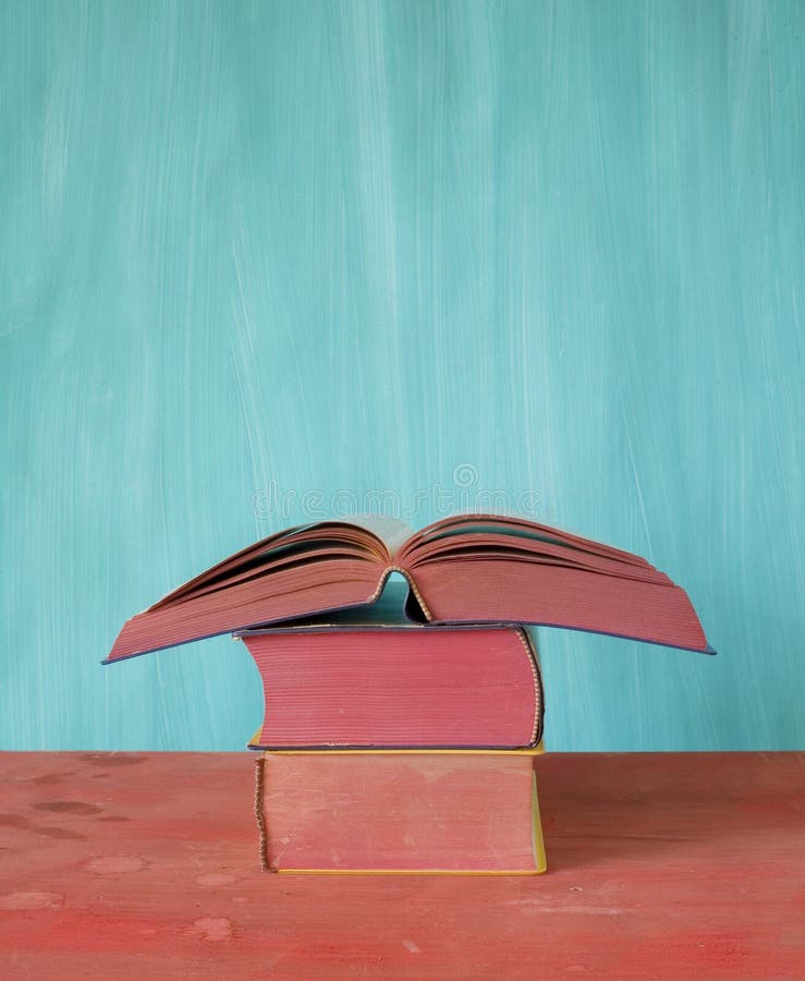 Opened Book on a Pile of Old Books and a Cup of Coffee,education ...