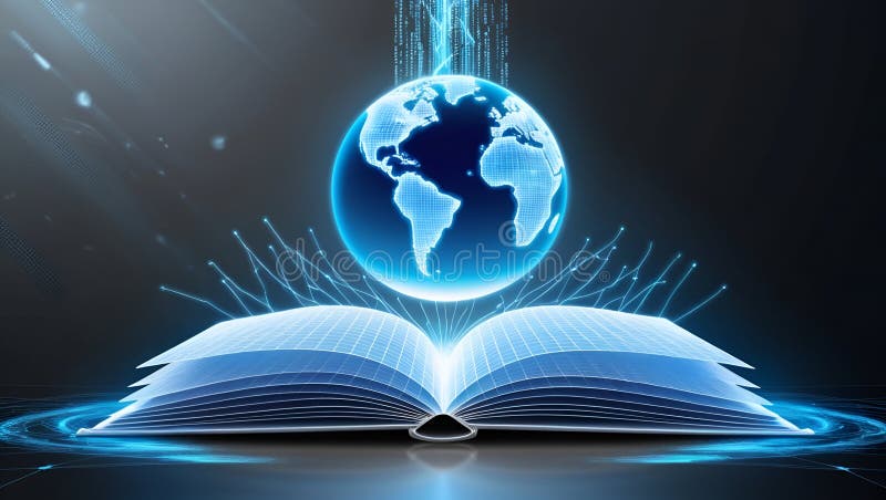 Opened Book with Globe, Digital Art, Global Knowledge, Education, E ...