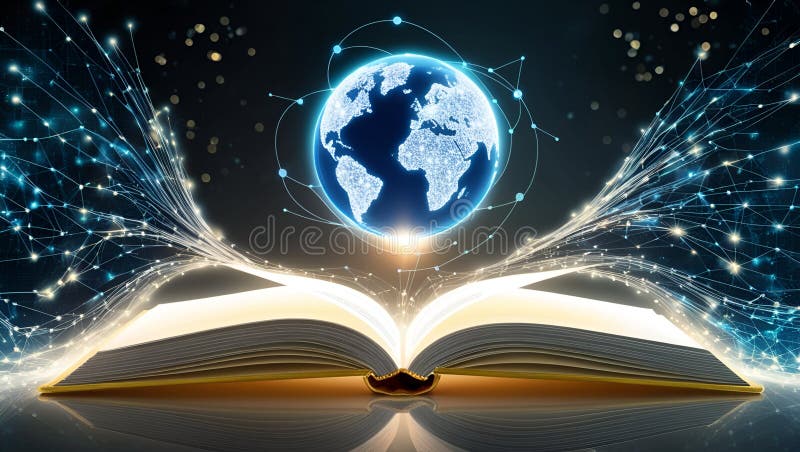 Opened Book with Globe, Digital Art, Global Knowledge, Education, E ...