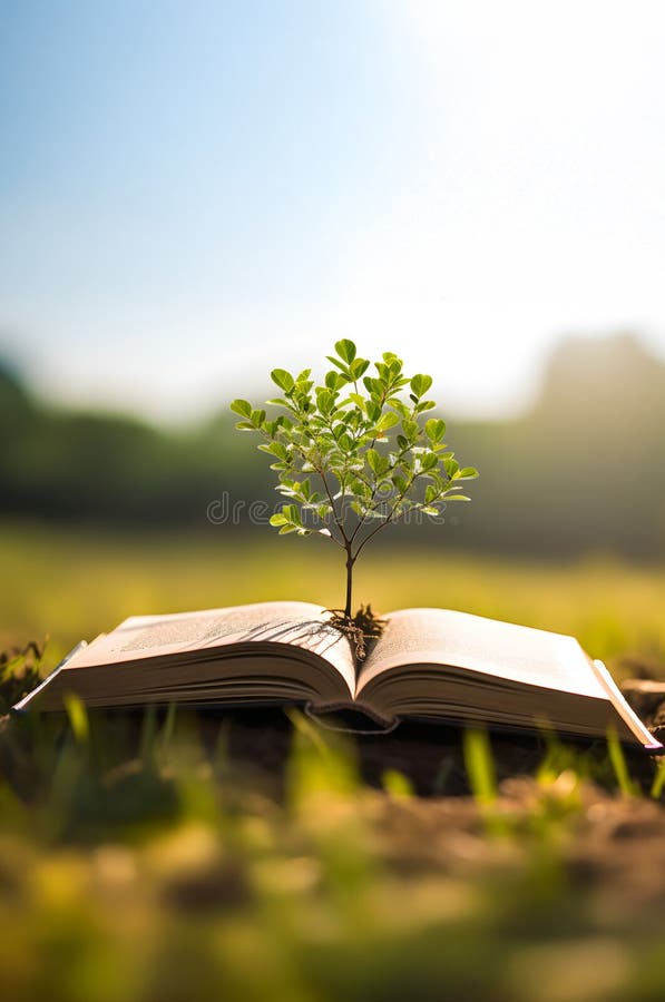 Opened Book with Growing Tree in the Spring on a Meadow. Stock ...