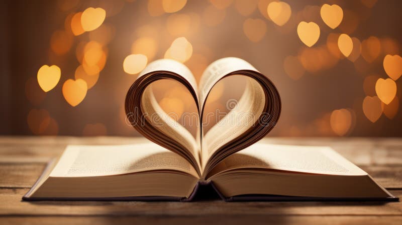 An Opened Book with Heart-shaped Pages Stock Illustration - Illustration of university, table ...