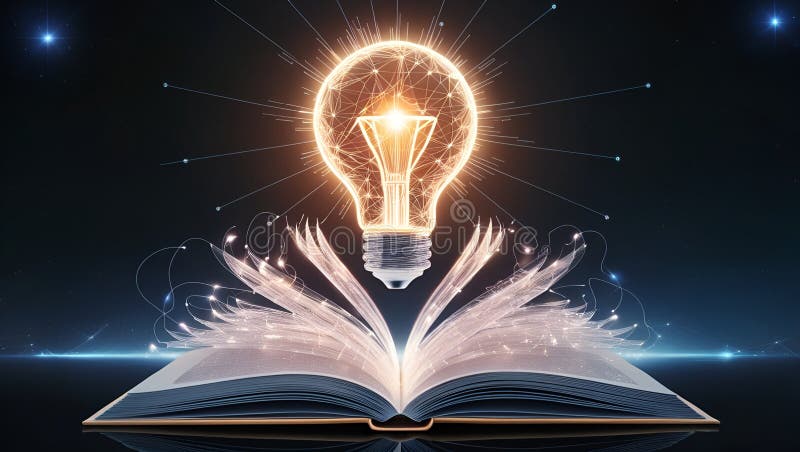 Opened Book with Light Bulb Digital Art, Ideas, Innovation, Learning ...