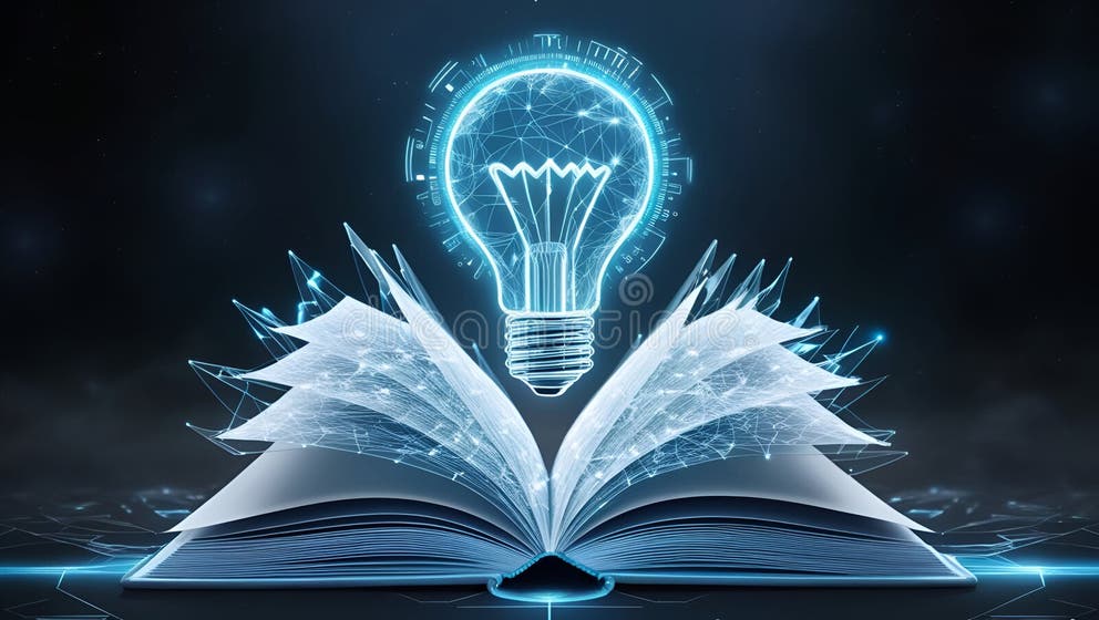 Opened Book with Light Bulb Digital Art, Ideas, Innovation, Learning ...