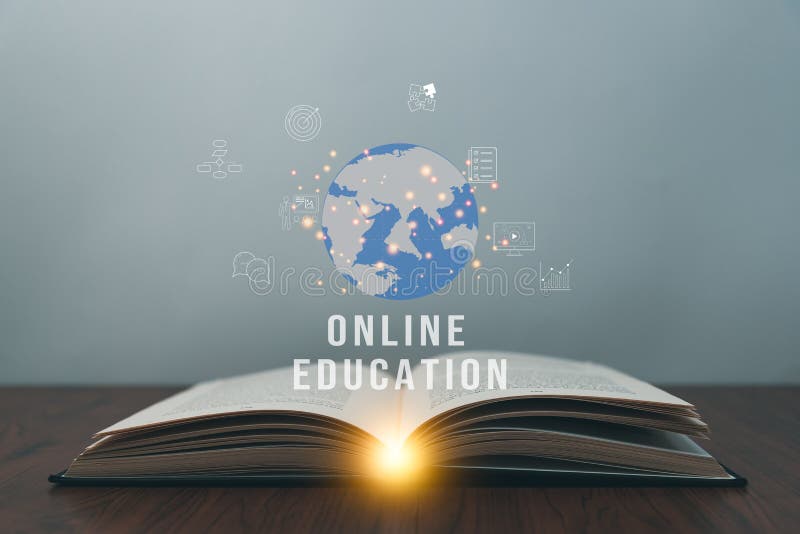 Opened Book Lying on Desk. Educational Online Icon Interface Technology ...
