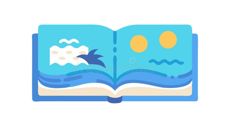 Opened Book with Ocean Waves, Sea Creatures, or Marine Books, Vector ...