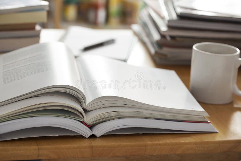 Opened Book Pile Put on Table Stock Image - Image of monthly, relax ...
