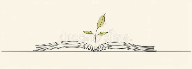 An Opened Book with Sprouts in a Continuous Line Drawing. a Study of ...