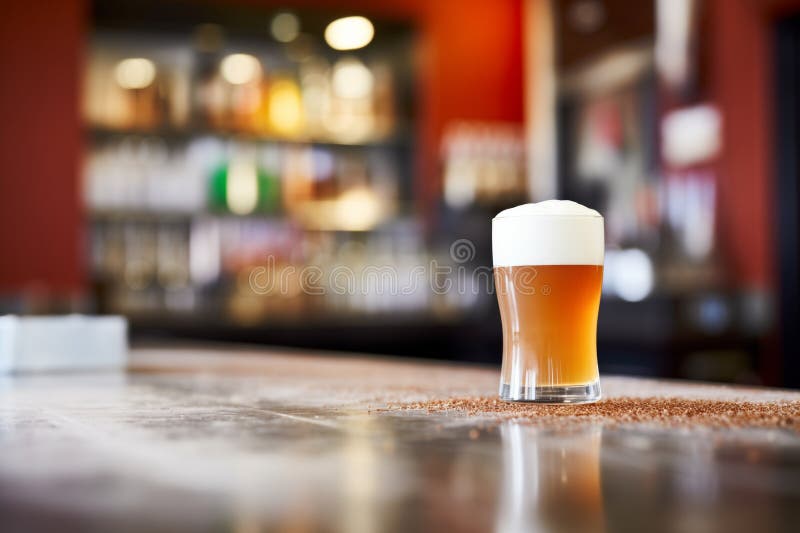 An Opened Bottle of Beer with Froth on a Bar Counter Stock Image ...