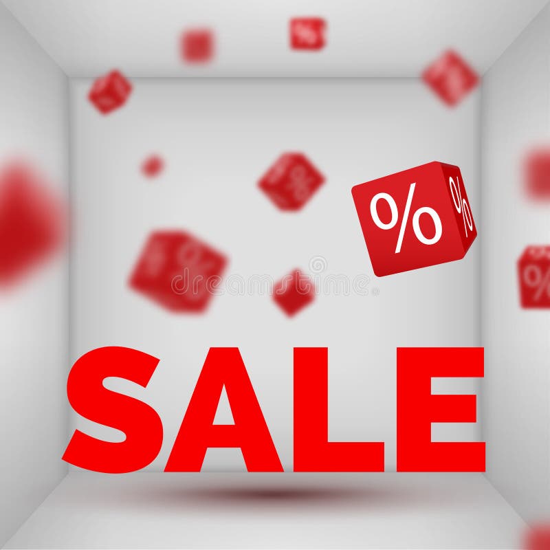Opened Box Room with SALE Text and Red 3d Discount Boxes Stock Vector ...
