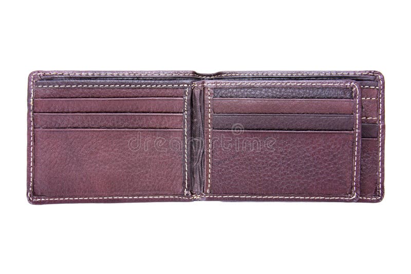 Opened Brown Leather Men Wallet Isolated on White Background Stock ...