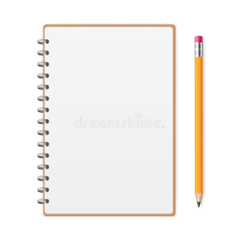 Opened Brown Notepad or Notebook with Spiral and Yellow Pencil Stock ...