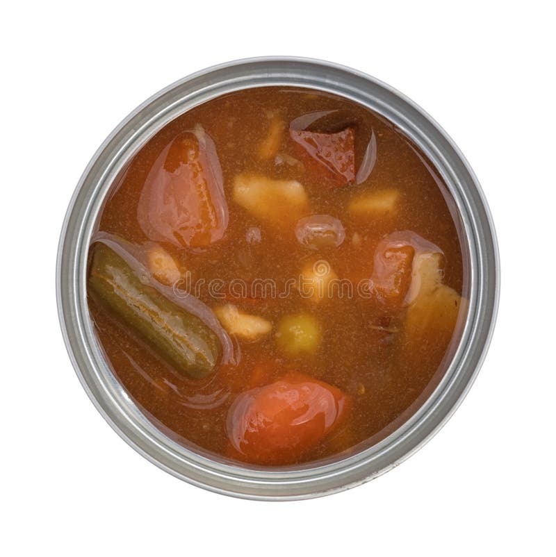 Opened Can of Beef Stew on a White Background Stock Photo - Image of ...