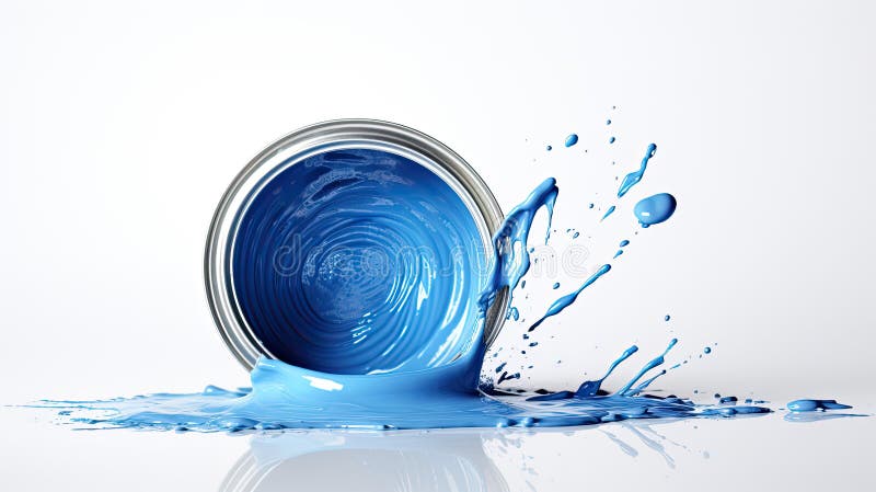 Opened Can of Blue Paint with Splash on White Background Stock Image ...