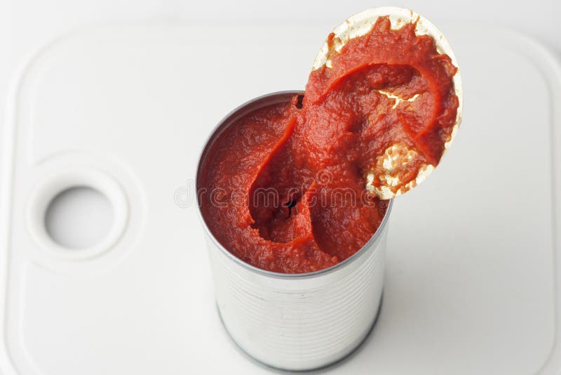 Opened can of tomato paste stock image. Image of preserve - 52490297
