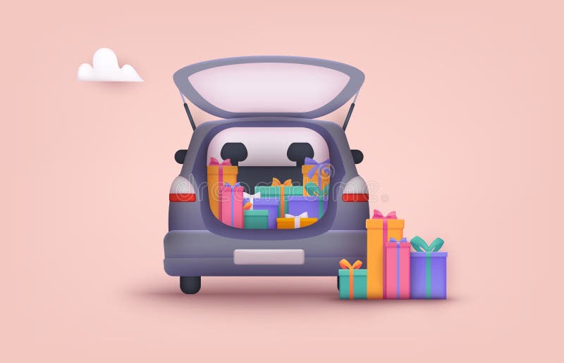 An Opened Car Trunk Filled with Gift Boxes. 3D Web Vector Illustrations ...