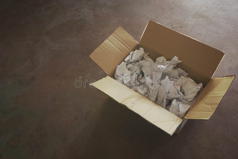 Opened Cardboard Box on Concrete Floor Stock Photo - Image of packing ...