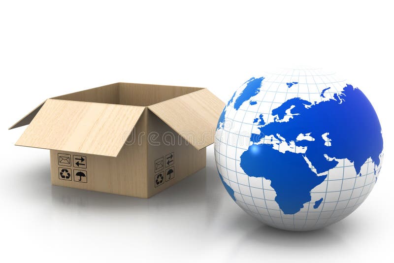 Opened Cardboard Box with Earth Globe Stock Illustration - Illustration ...