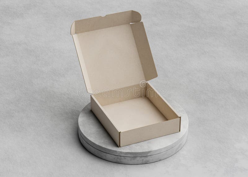 Opened Cardboard Box on the Pedestal Rock, Use for Mockup Stock Image ...