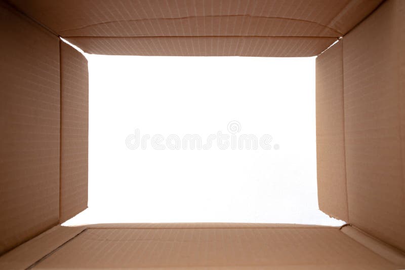 Opened Cardboard Box Shot from Inside with White Copy Space Stock Photo ...