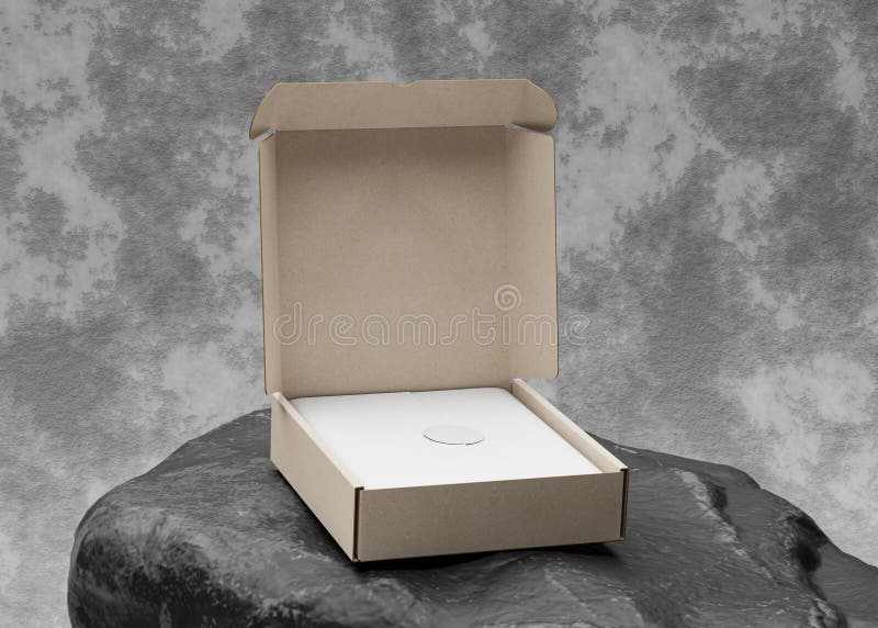 Opened Cardboard Box on Top of Black Rock with Texture Use for Mockup ...