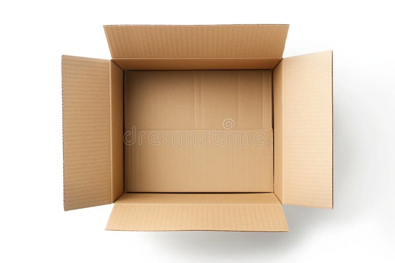 Opened Cardboard Empty Box Isolated on White Background, Top View Stock ...