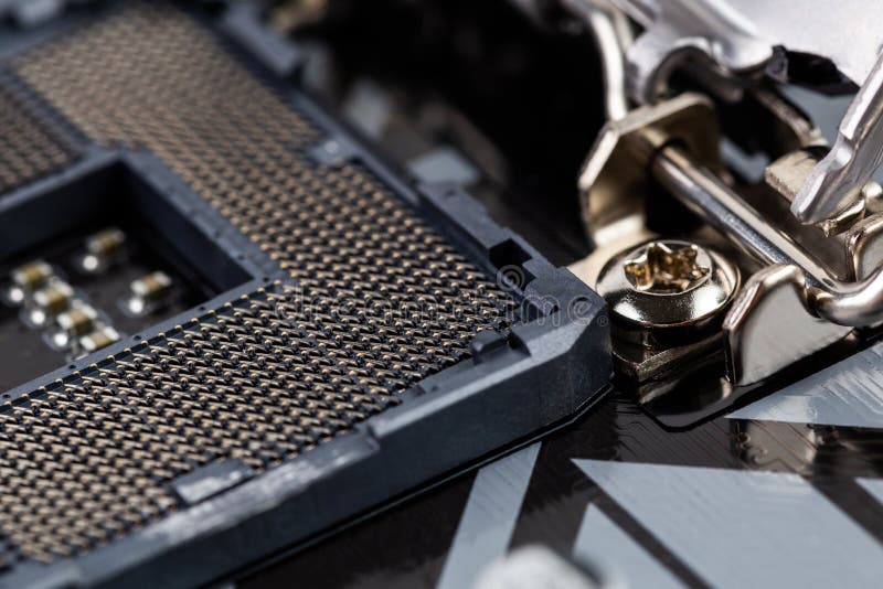 Opened Central Processor LGA Slot on Pc Mainboard - Closeup Shot with ...