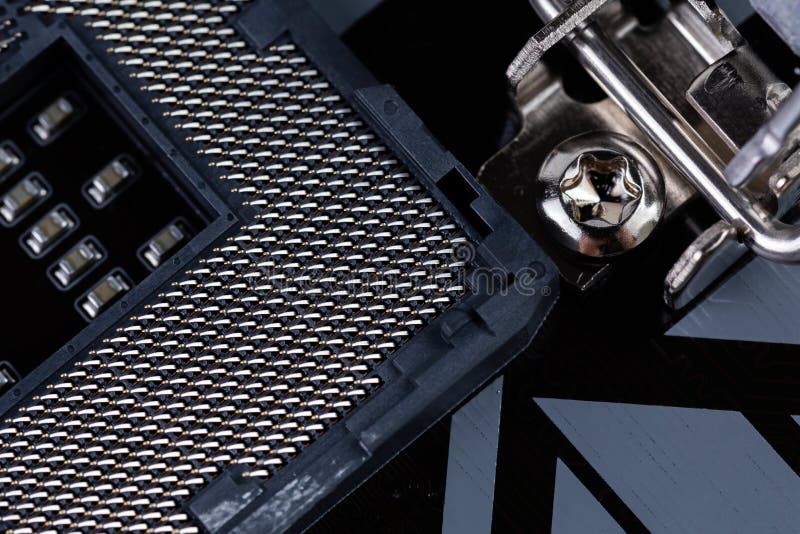 Opened Central Processor LGA Slot on Pc Mainboard - Closeup Shot with ...