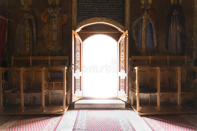 Opened Church Door with Bright Light Comming Inside Editorial Stock ...