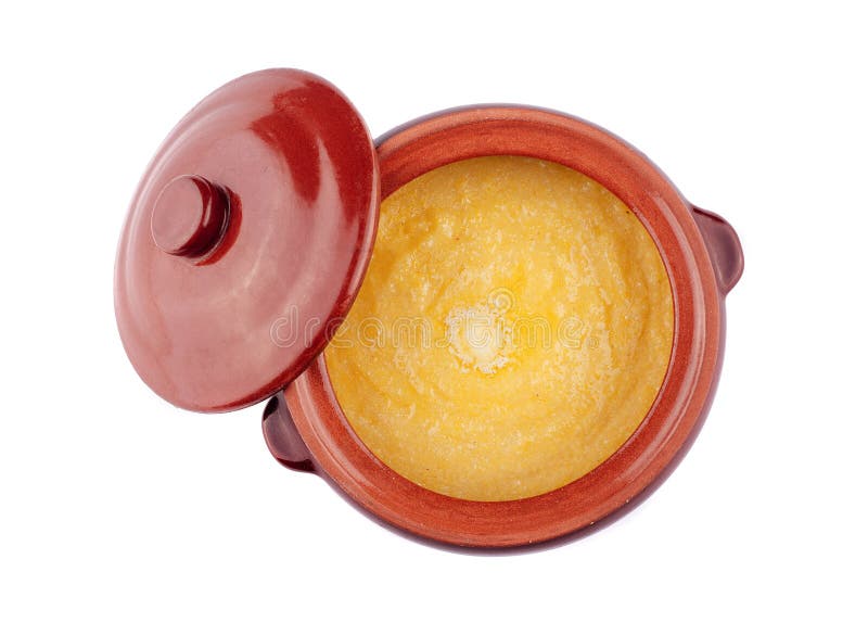 Opened Clay Pot with Hot Polenta and Melting Butter Inside Stock Photo ...