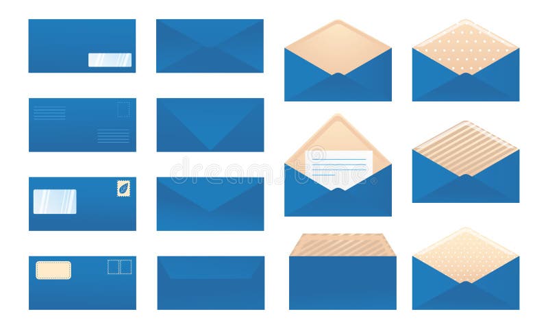 Opened and Closed Blue Post Envelopes, Front and Back View Stock Vector ...