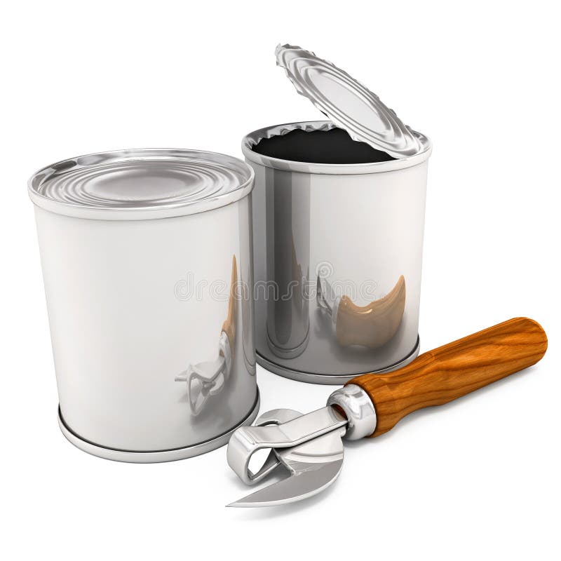 Opened and Closed Cans with Opening Tool Isolated Stock Illustration ...